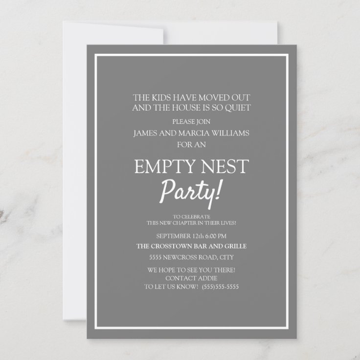 Modern Gray White Empty Nest Party Invitation | Zazzle