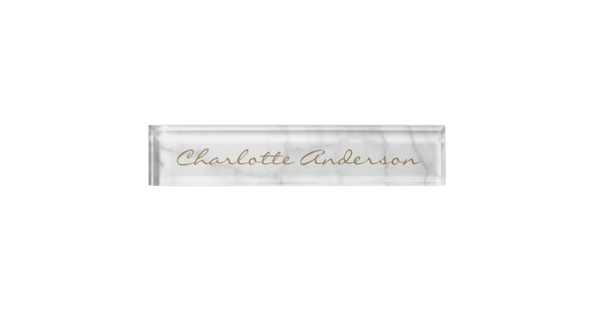 Modern Gray White Marble Personalized Name Desk Name Plate | Zazzle