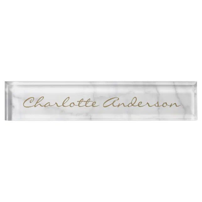 Modern Gray White Marble Personalized Name Desk Name Plate | Zazzle