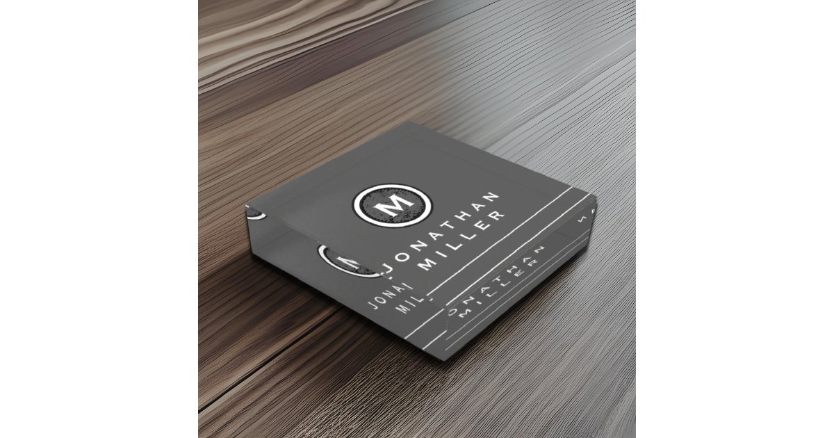 Modern Gray White Monogram Medallion Paperweight | Zazzle