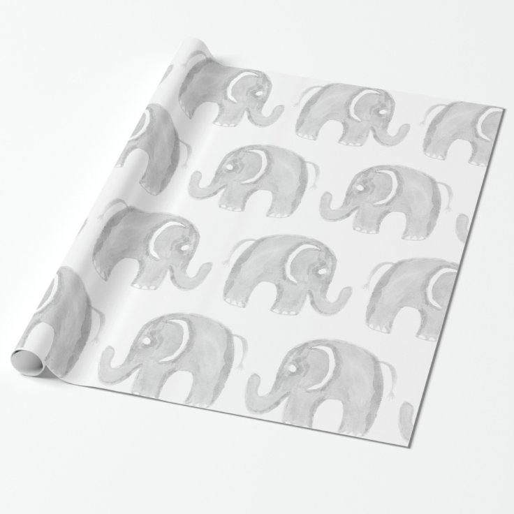 Modern gray white watercolor hand painted elephant wrapping paper | Zazzle