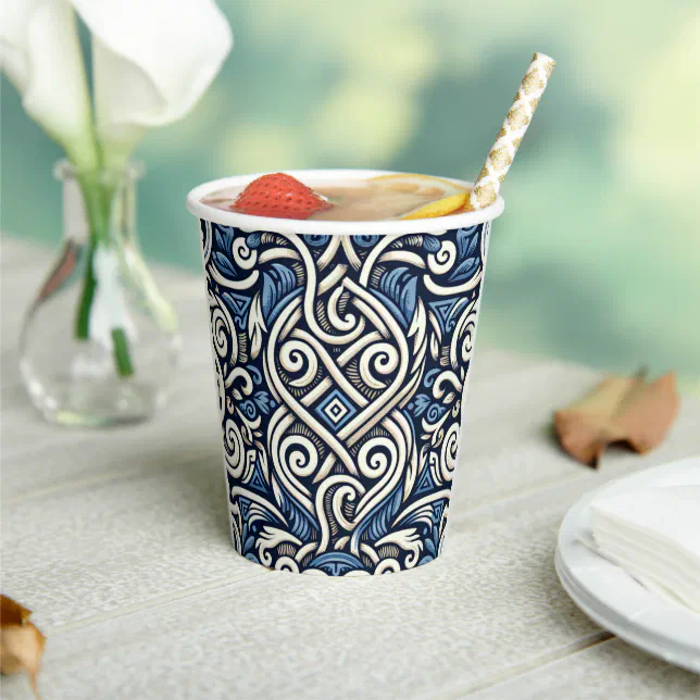 Modern Greek blue and white pattern Paper Cups | Zazzle