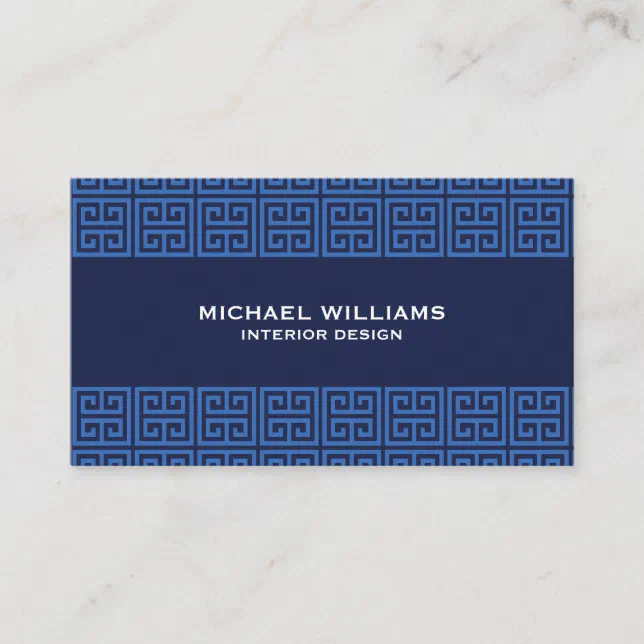 Modern Greek Key Pattern in Blue Business Card | Zazzle