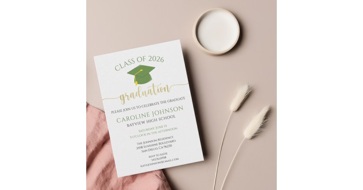Modern Green and Gold Graduation Party Invitation | Zazzle