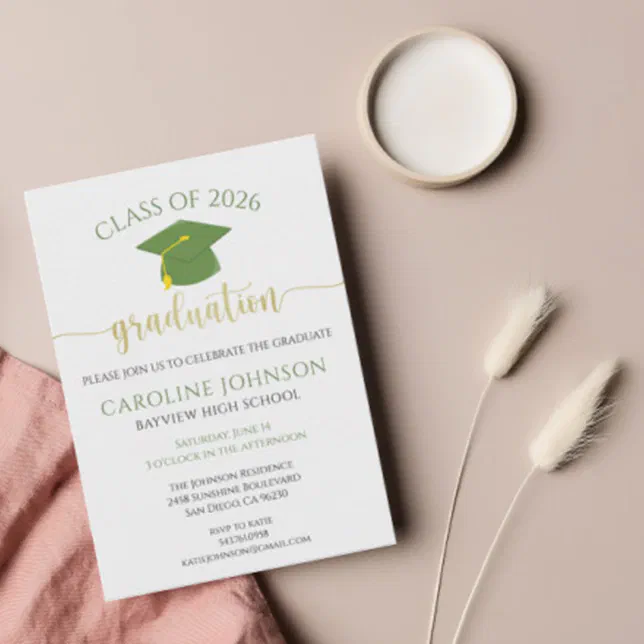 Modern Green and Gold Graduation Party Invitation | Zazzle