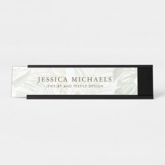 Modern Green and White Palm Leaf Print Desk Name Plate | Zazzle