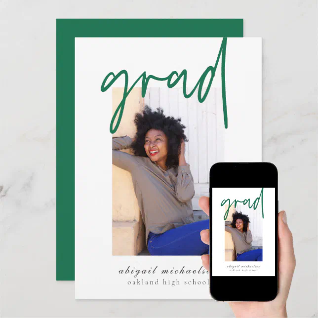 Modern Green and White Photo Graduation Party Invitation | Zazzle