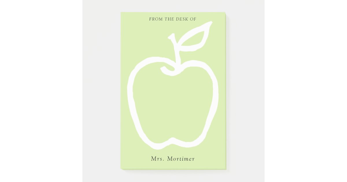 Modern Green Apple Teacher From the Desk of 4 x 6 Post-it Notes | Zazzle