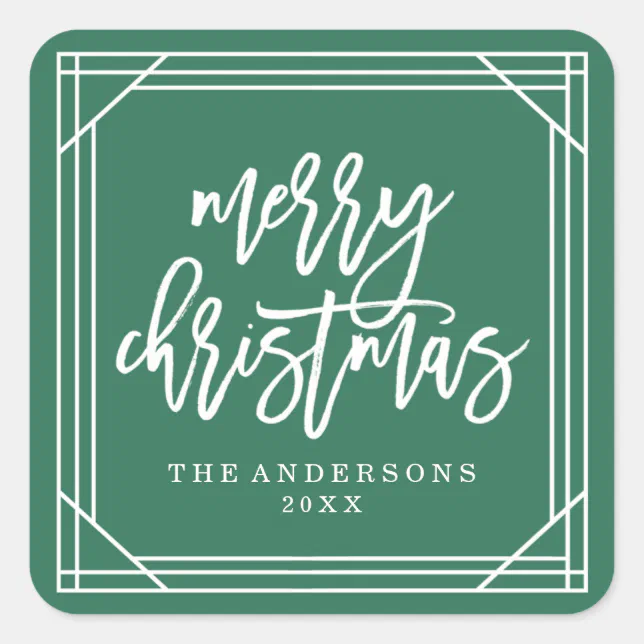 Modern Green Art Deco | Holiday Square Sticker | Zazzle