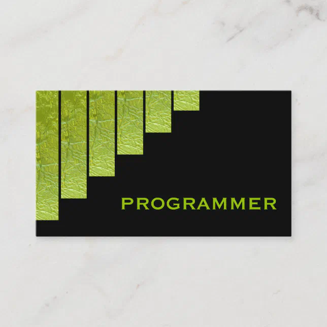 Modern green, black vertical stripes programmer business card | Zazzle