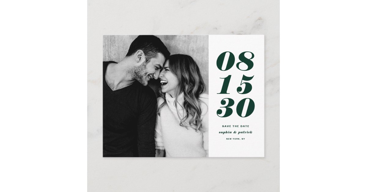 Modern Green Bold Date Typography Save the Date Announcement Postcard ...
