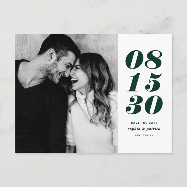 Modern Green Bold Date Typography Save the Date Announcement Postcard ...