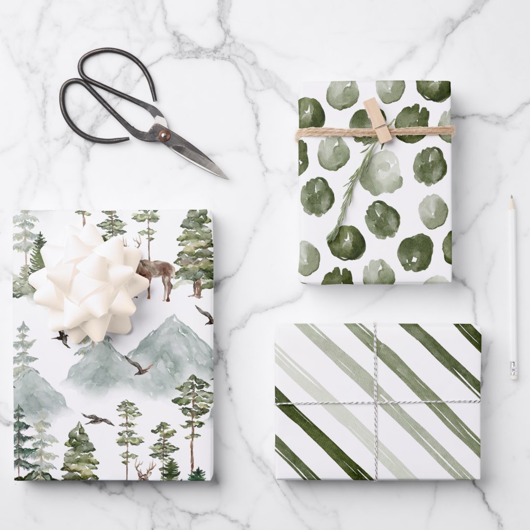 Modern Green Christmas Pattern Wrapping Paper Shee | Zazzle