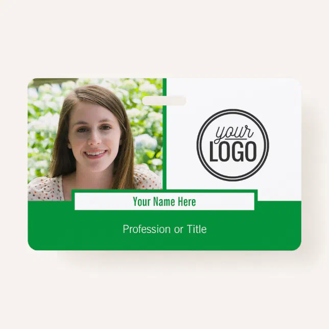 Modern Green Color Block Photo Name Tag Badge | Zazzle