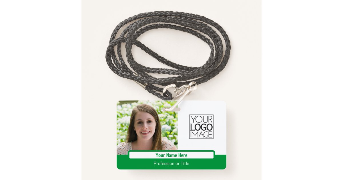 Modern Green Color Block Professional Photo Name Badge | Zazzle