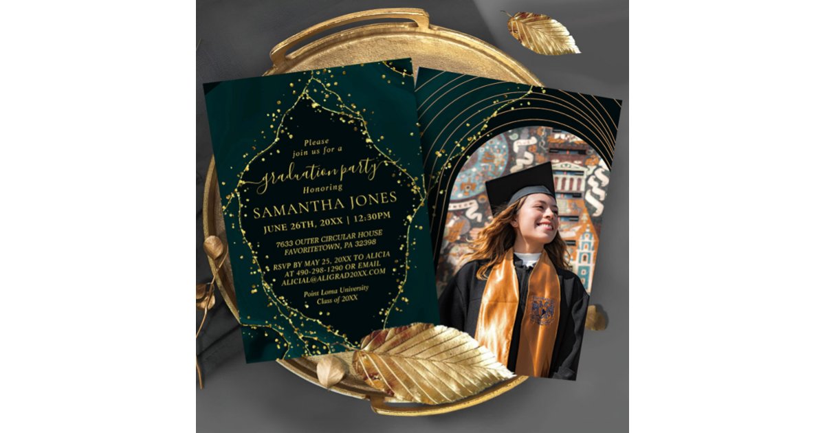 Modern Green Emerald Graduation Invitation | Zazzle