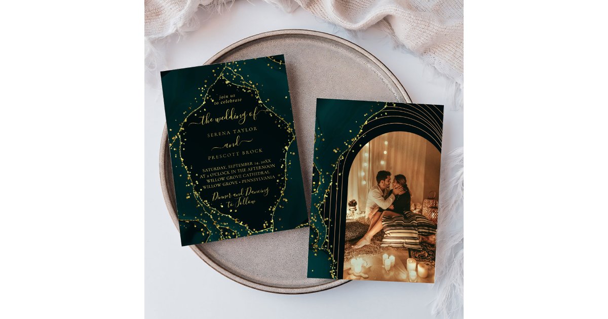 Modern Green Emerald Minimal Calligraphy Wedding I Invitation | Zazzle