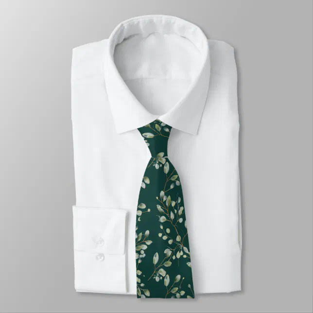 Modern Green Eucalyptus Leaf Pattern Neck Tie | Zazzle
