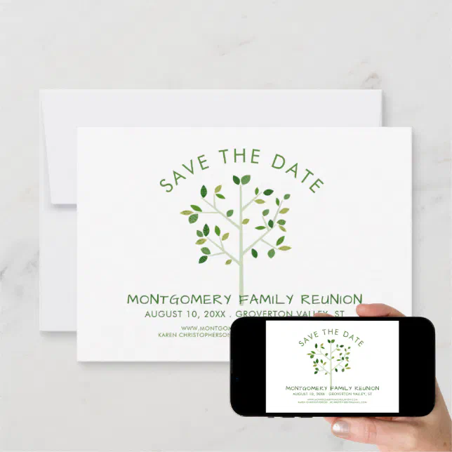 Modern Green Family Reunion Tree Save The Date | Zazzle