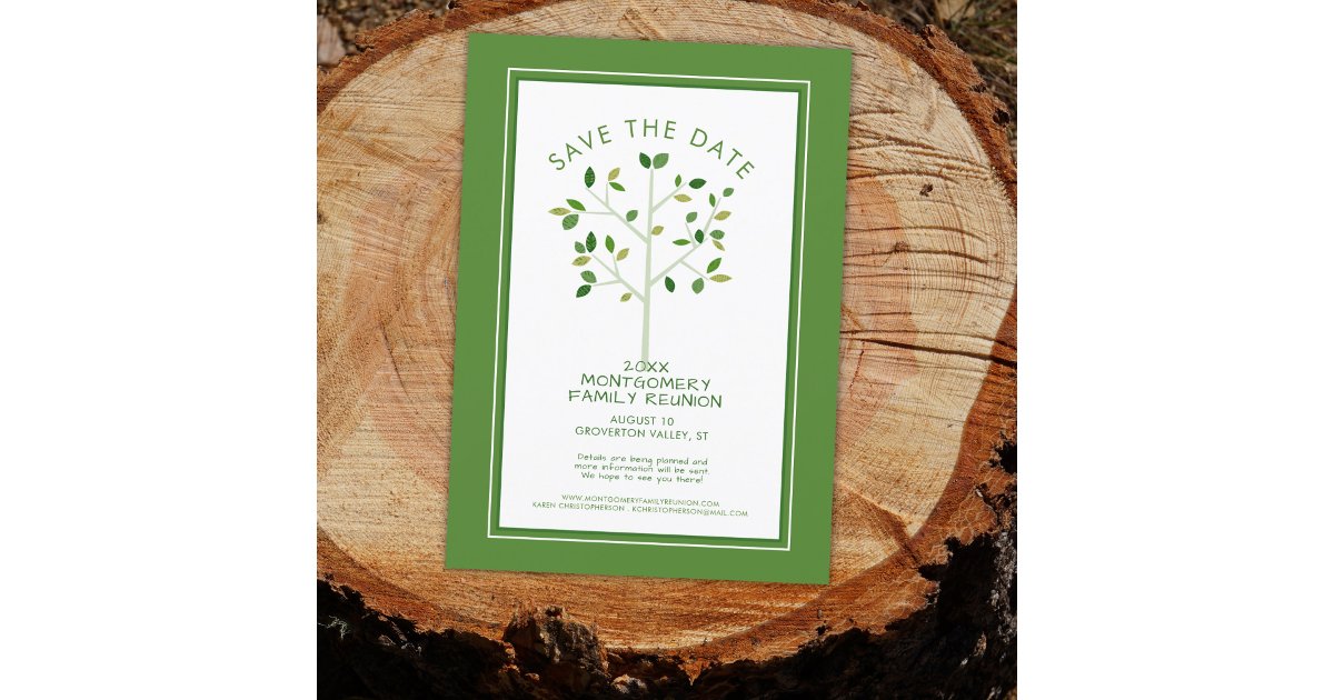 Modern Green Family Reunion Tree Save The Date | Zazzle