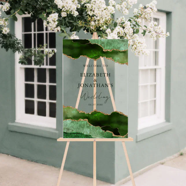 Modern Green Faux Gold Wedding Welcome Acrylic Sign | Zazzle