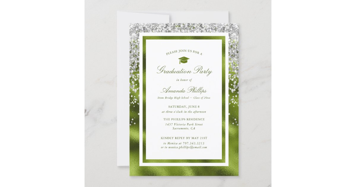 Modern Green Foil Photo Graduation Party Invitation | Zazzle