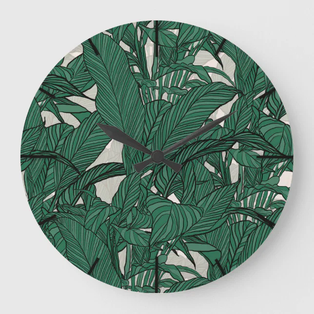Modern Green foliage plant Botanical design Large Clock | Zazzle