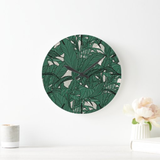 Modern Green foliage plant Botanical design Large Clock | Zazzle