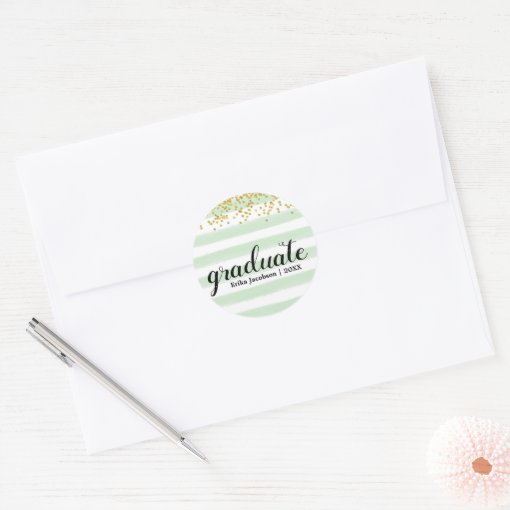 Modern Green & Gold Graduate Custom Stickers | Zazzle