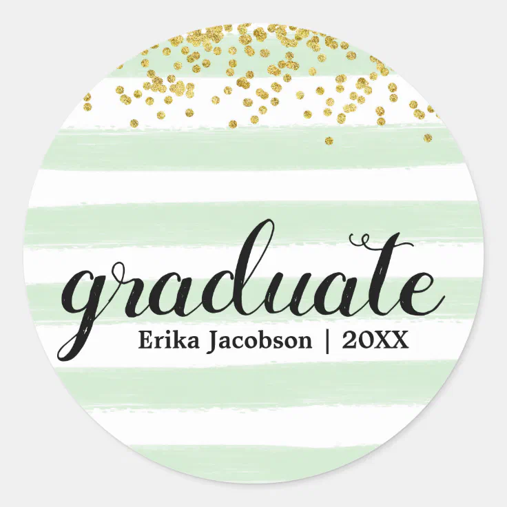 Modern Green & Gold Graduate Custom Stickers | Zazzle