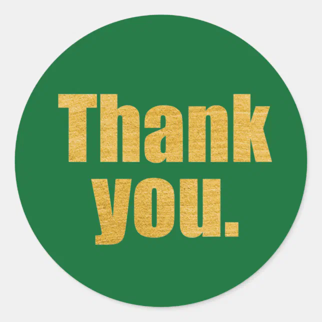 Modern Green Gold Thank You Classic Round Sticker | Zazzle