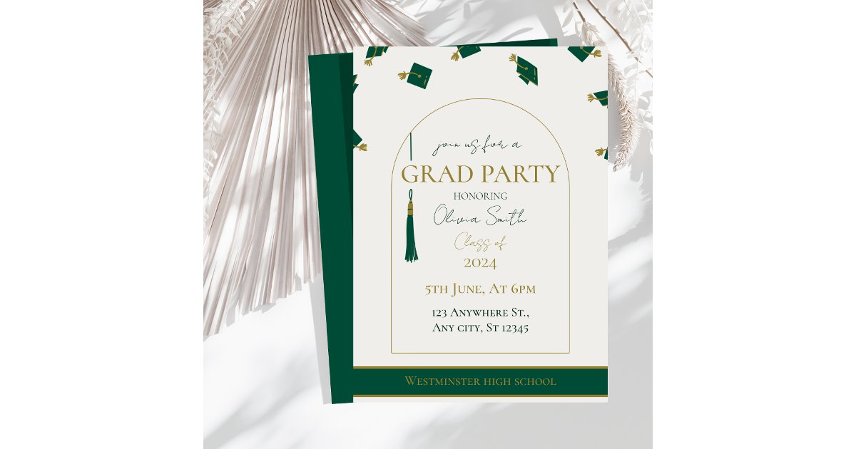 Modern Green Graduation Invitation | Customizable | Zazzle