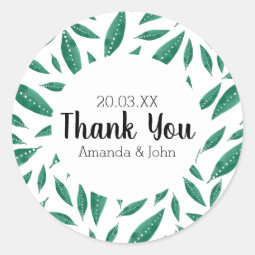 Modern green leaf dots plant pattern classic round sticker | Zazzle