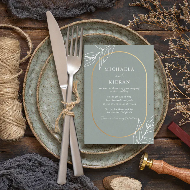 Modern Green Leaf Garden Wedding Invitation | Zazzle
