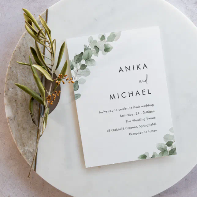 Modern Green Leaf Watercolor Spring Wedding Invitation | Zazzle