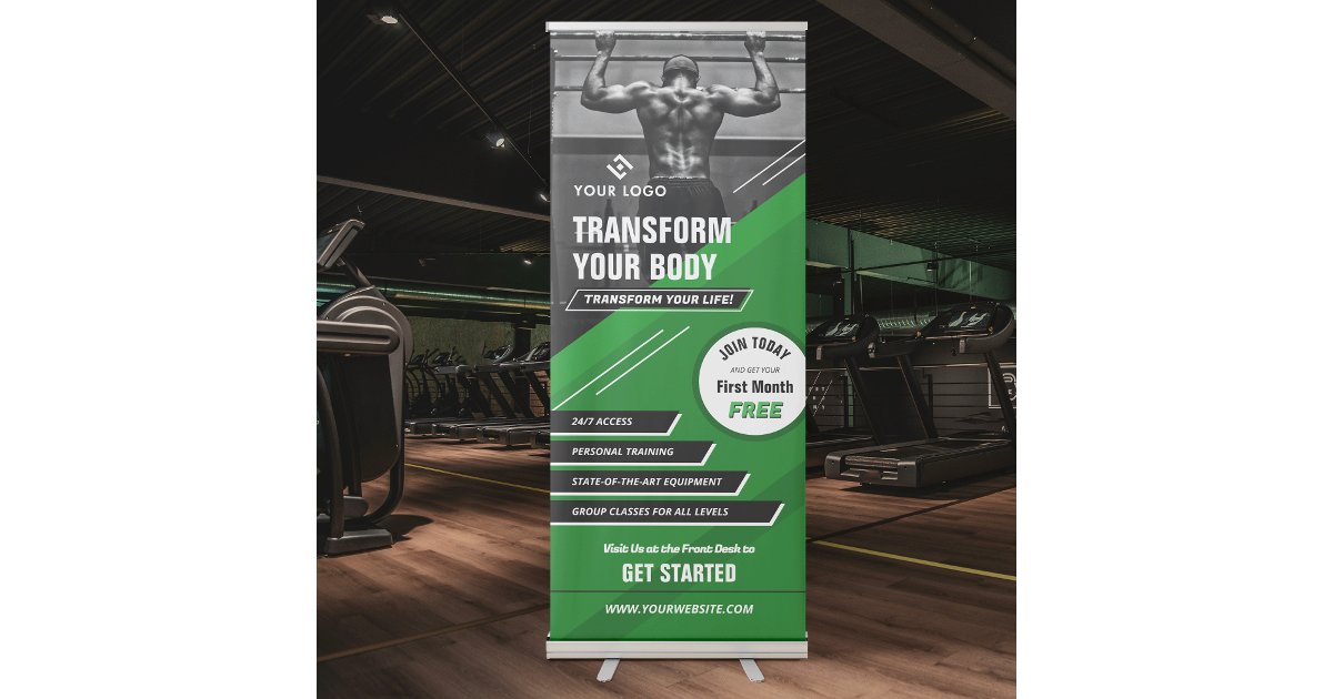 Modern Green Logo Workout Photo Fitness Marketing Retractable Banner ...