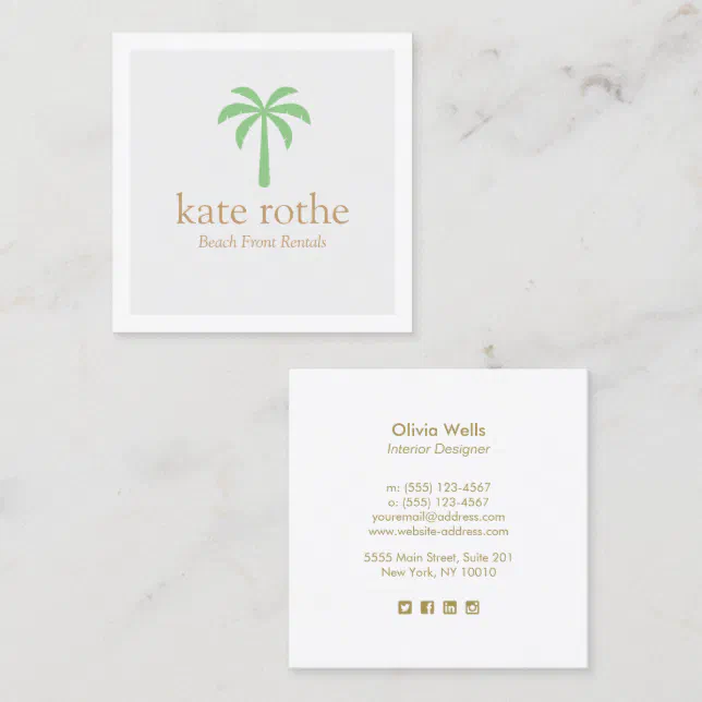 Modern Green Palm Tree Calling Card | Zazzle