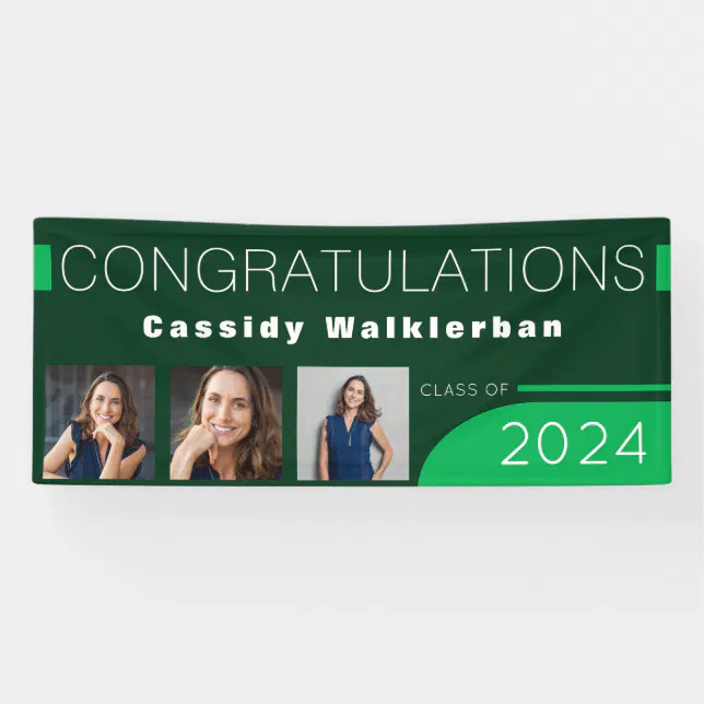 Modern Green Photo Graduation Banner | Zazzle