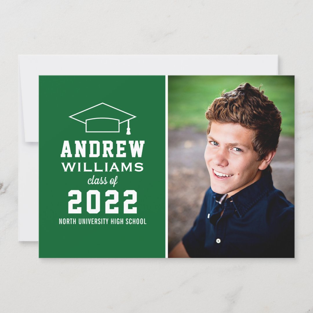 Modern Green Photo Graduation Party Invitation | Zazzle