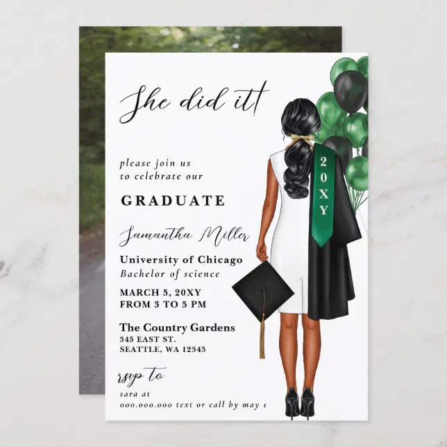 Modern Green Photo She Did It Graduation Invitation | Zazzle