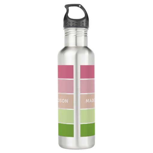 Modern Green Pink Color Block Personalized Name Stainless Steel Water ...