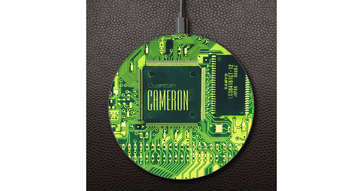 Modern Green Printed Circuit Microchip Geek Custom Wireless Charger ...
