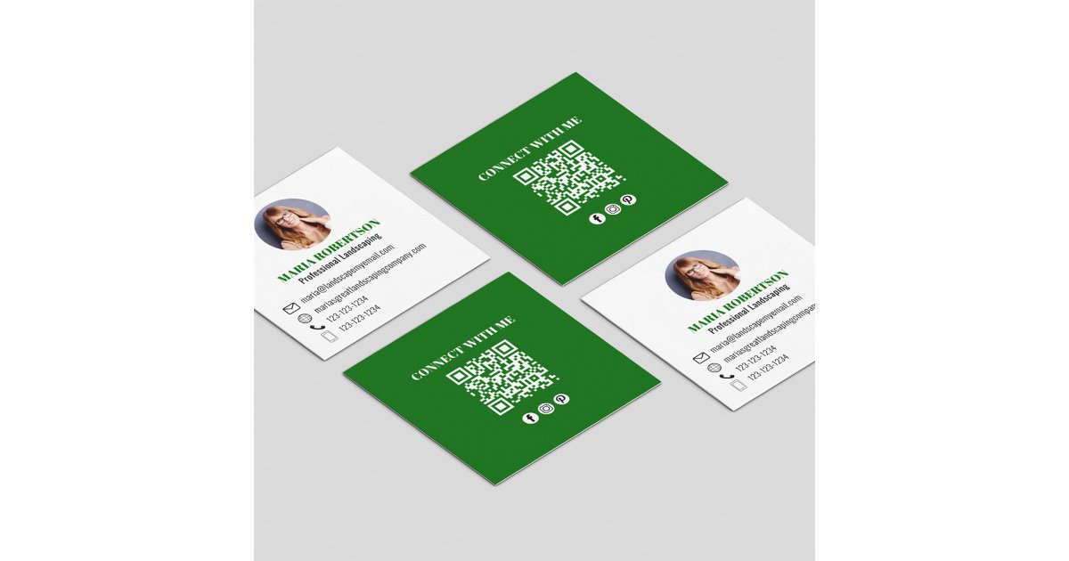 Modern Green QR Code Social Media Photo Square Business Card | Zazzle