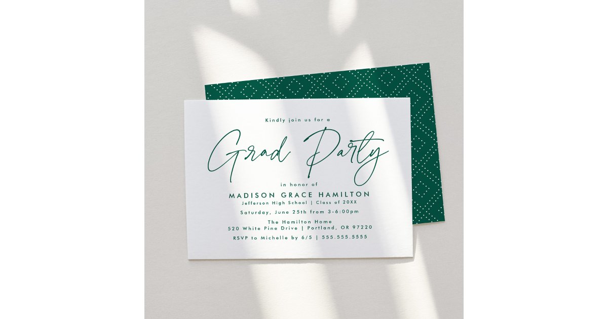 Modern Green Script Graduation Party Invitation | Zazzle