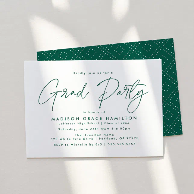 Modern Green Script Graduation Party Invitation | Zazzle