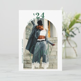 Modern Green Script Photo 2024 Minimal Grad Party Invitation | Zazzle