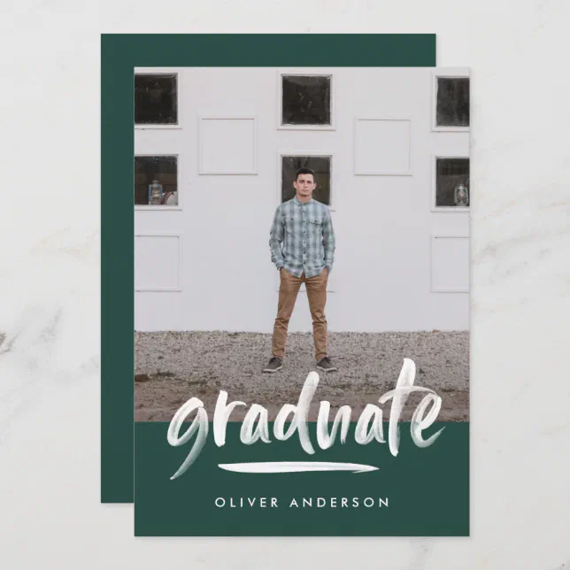 Modern green script photo stylish graduation invit invitation | Zazzle