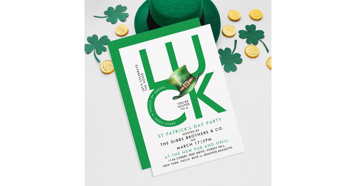 Modern Green St Patrick Day Good Luck Irish Party Invitation | Zazzle