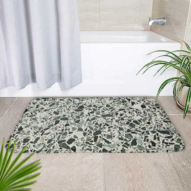 Modern Green Terrazzo Pattern Abstract Bath Mat | Zazzle