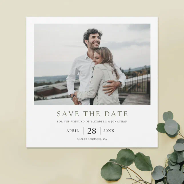 Modern Green Text Photo Save the Date Magnets | Zazzle